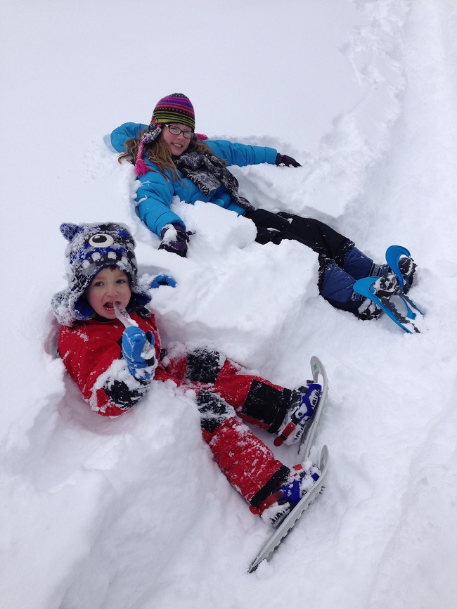 Snowshoeing with Kids snow couch - Colorado Mountain Mom